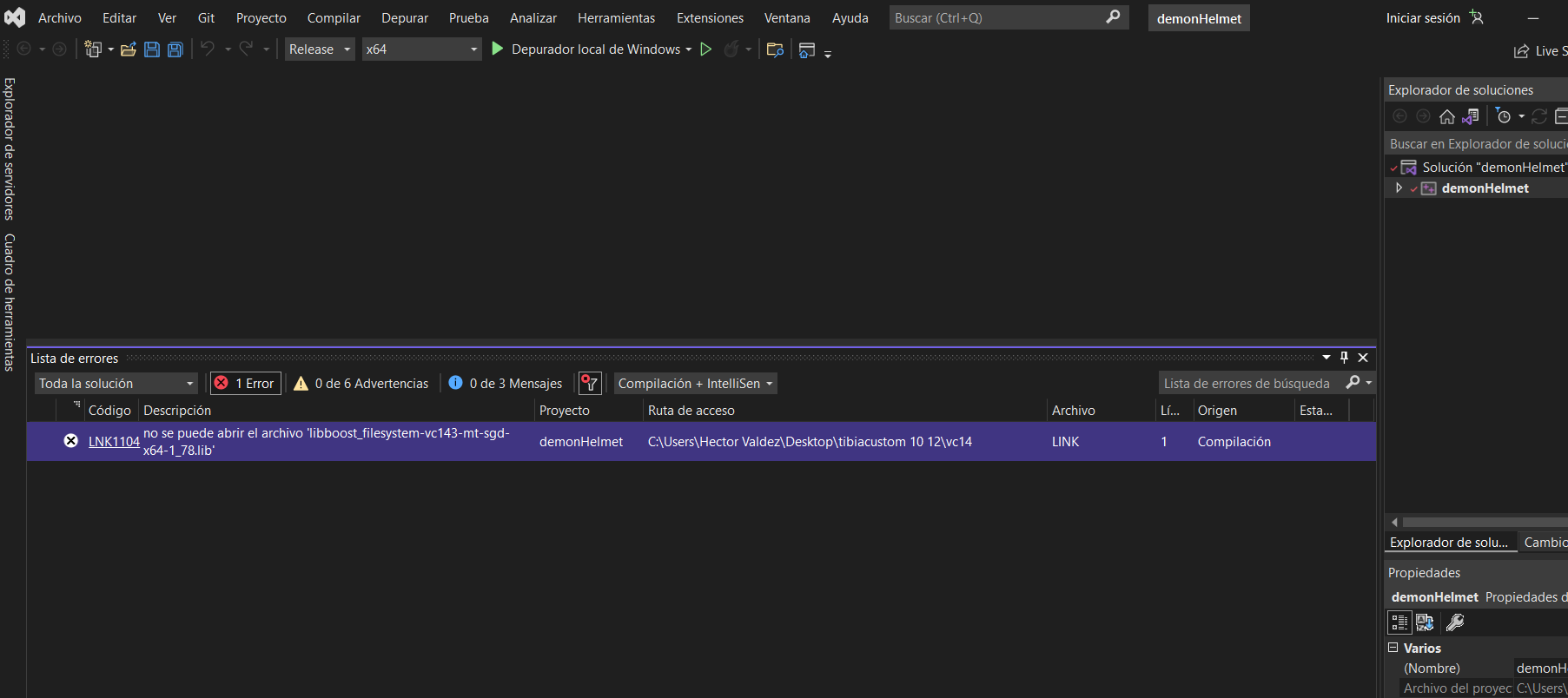 cannot open file "libboost_filesystem-vc143-mt-sgd-x64-1_78.lib' | OTLand